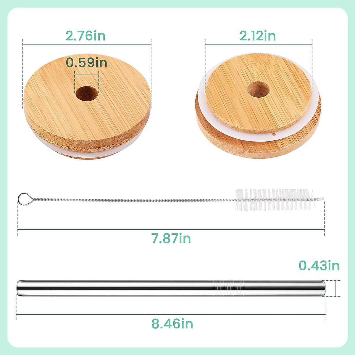 3 Pack Regular Mouth Bamboo Drinking Lid with Straw Hole and Straw Compatible with Mason Jar, Wood Drinking Lids for 70mm Regular Mouth Jar
