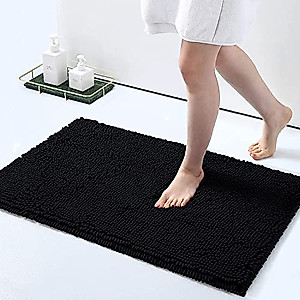 Smiry Luxury Chenille Bath Rug, Extra Soft and Absorbent Shaggy Bathroom Mat Rugs, Machine Washable, Non-Slip Plush Carpet Runner for Tub, Shower, and Bath Room(32''x20'', Black)