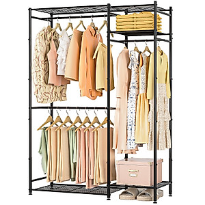 Portable Closets for Hanging Clothes, Freestanding Clothing Rack with 3 Hang Rods & 5 Shelves, Metal Wardrobe Garment Rack for Bedrooms Entrances
