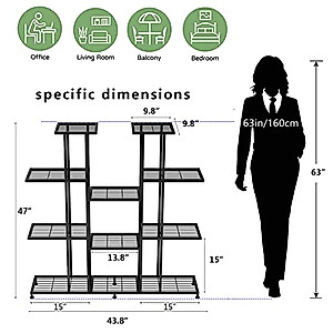 Metal Plant Stand, 9 Tiers Multifunctional Plant Stands for Indoor Plants, Decorative Black Steel Plant Shelf for Indoor Patio Garden Balcony and Yard(9 Tier)