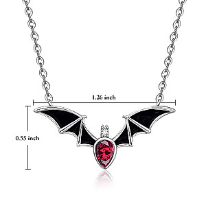 Halloween Bat Necklace Sterling Silver for Women Black Cubic Zirconia Chain Choker Vampire Witch Ghost Festival Classic Funny Cute Dainty Christmas Gift