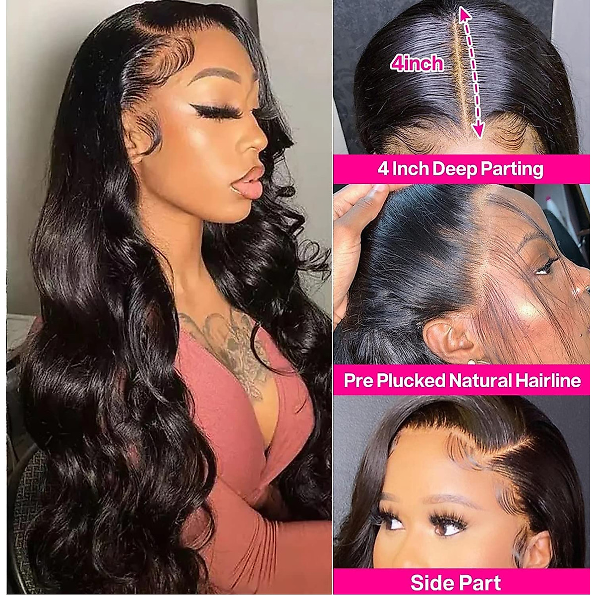 MAKATI 26Inch Body Wave Lace Front Wigs Human Hair 13X4 Lace Front Wigs Human Hair Pre Plucked With Baby Hair 180% Density Glueless Transparent HD Lace Frontal Wigs Human Hair Wigs For Black Women