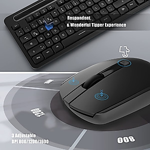 Wireless Keyboard and Mouse Combo - Keyboard with Phone Holder, IVSOTEK 2.4GHz USB Wireless Keyboard Mouse Combo, Full-Size Keyboard and Mouse for Computer, Desktop and Laptop (Black)
