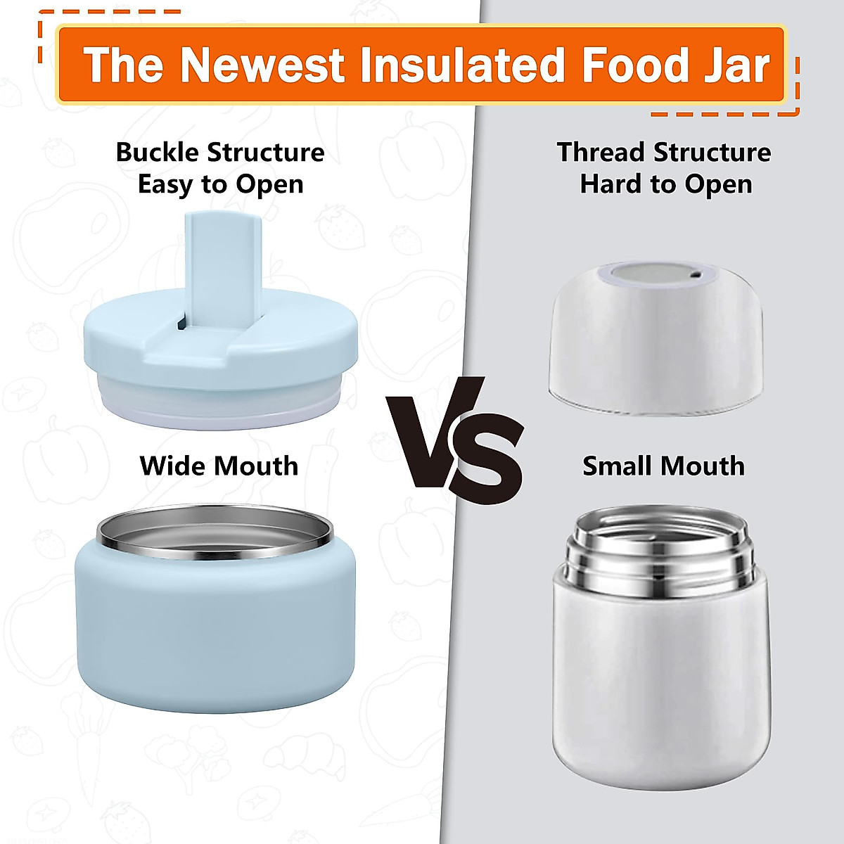 Reeple 2025 13.5oz Kids Soup Thermo for Hot Food Vacuum Insulated Food Jar with Buckle Lid, Stainless Steel Wide Mouth Leak Proof Lunch Container for School Picnic Travel, Blue