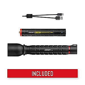 Coast XP18R 3650 Lumen USB-C Rechargeable-Dual Power LED Flashlight with Pure Beam Slide Focus and Top Grade Aluminum Build,Black, 30323