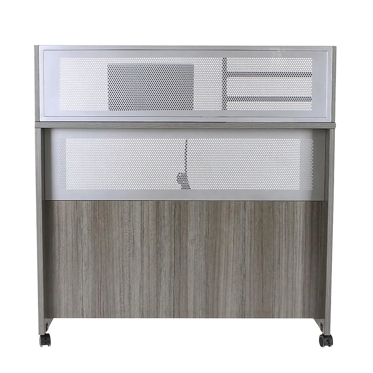 nbf signature series Modern Reception Desk - at Work Mobile Standing Height Checkout Counter Station - 48" W x 30" D Gray Laminate for Front Desk Use and Reception Counter