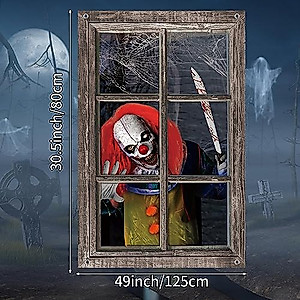 Waenerec Halloween Window Decorations Scary Spooky Clown Window Backdrop Poster for Window Door Wall Coverings Halloween Decor Supplies