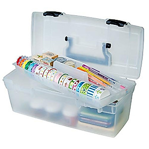 ArtBin 83805 Essentials Lift-Out Tray Box, Portable Art & Craft Organizer with Handle and Tray, Clear