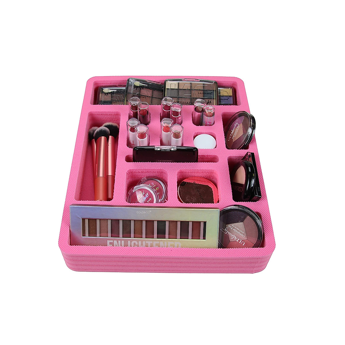 Polar Whale 2 Makeup Pink Drawer Organizers Tray Washable Waterproof Durable Foam Insert for Home Bathroom Bedroom Office 11.5 x 14.5 Inches 14 Compartments for Lipstick Eyeliner Cosmetics and More