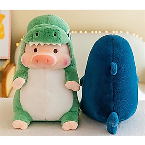 LANFIRE Pig Plush Stuffed Toy Pig Dressed as Shark Dinosaur Cute Plush Pillow for Boys Girls (Green, 15.6 in)