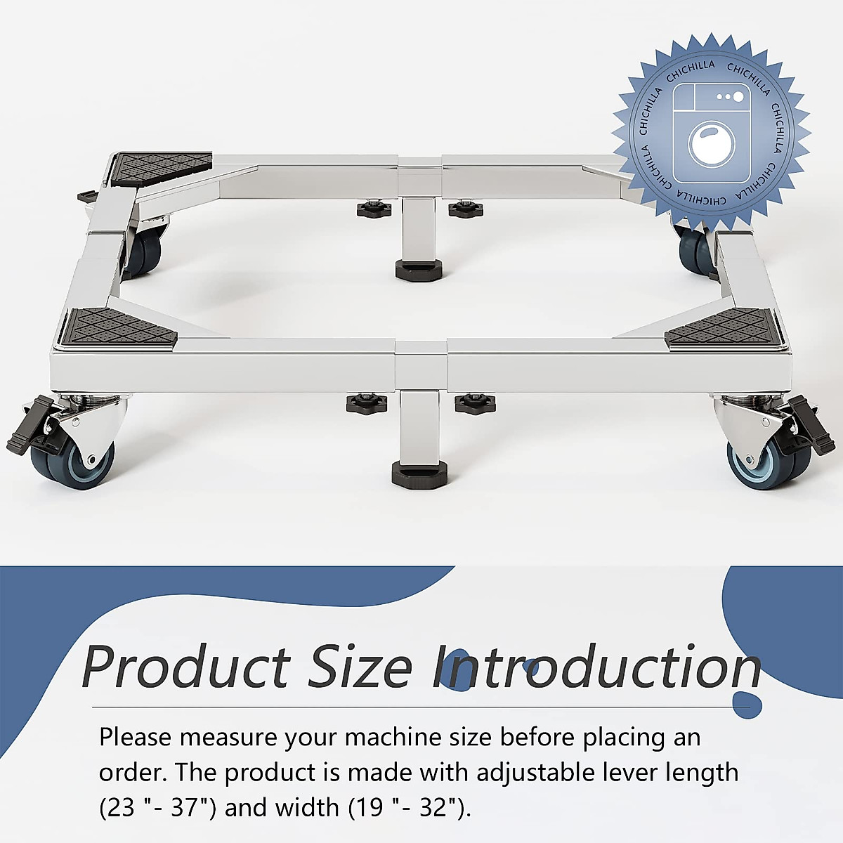 Chinchilla Heavy Duty All Stainless Steel Mobile Fridge Stand Base, Washing Machine Stand with Wheels, Adjustable Furniture Dolly for Washer, Refrigerator and Dryer（Large