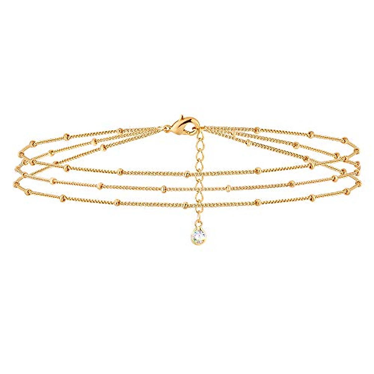 MEVECCO Bracelet for Women Gold Layered Satellite Chain Bead 14K Gold Plated Dainty 3 Layer Simple Jewelry Cute for Girls