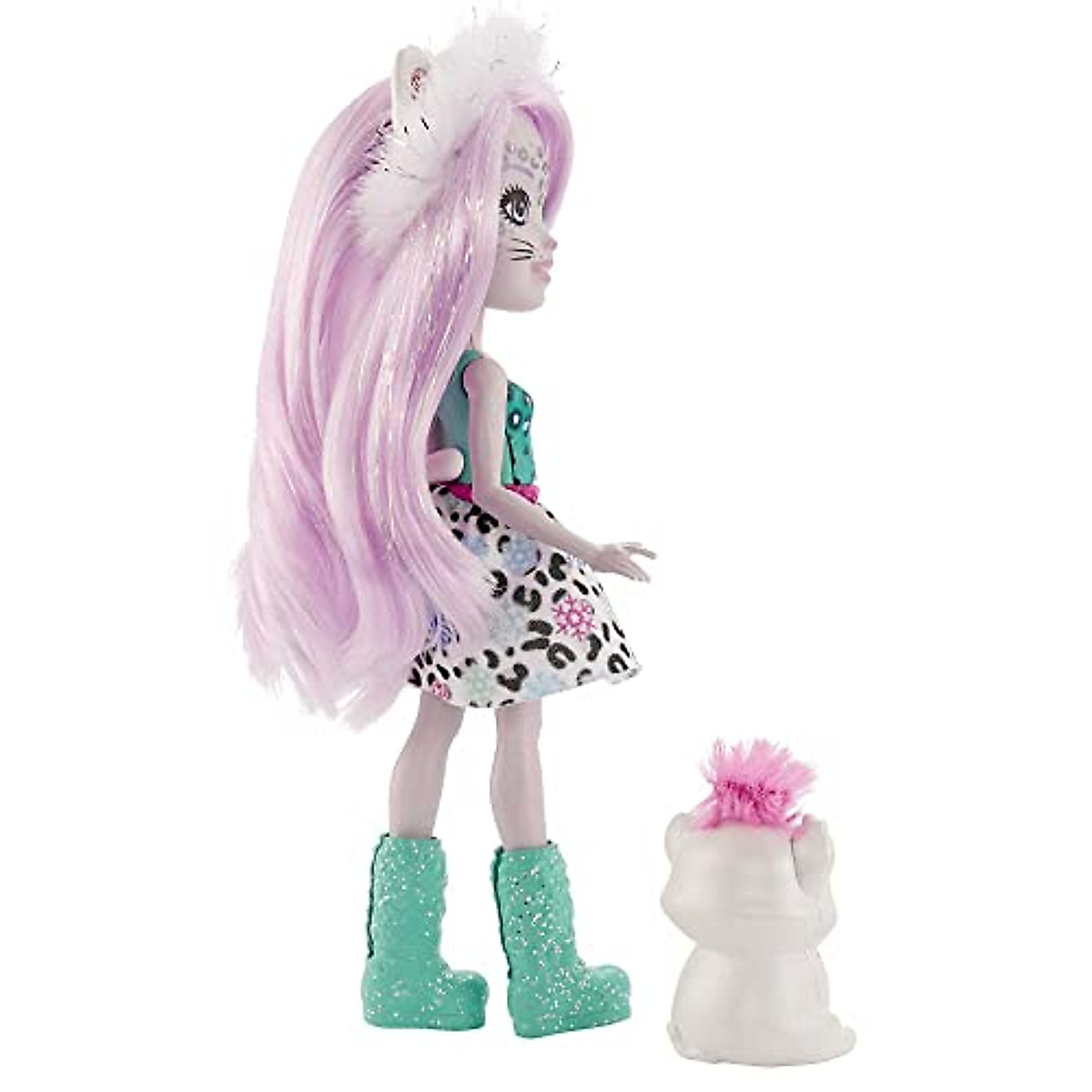 Mattel Enchantimals Sybill Snow Leopard Small Doll (6-in) & Flake Animal Friend Figure, 6-inch Small Doll with Removable Skirt, Snow Boots, and Fur Headband, Great Gift for 3 to 8 Year Olds