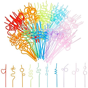 100 Pack Loopy Crazy Plastic Straws for Kid's Birthday Party, Classroom Celebration