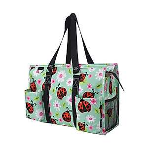 NGIL Utility Water Resistant Tote Bag, Top Zipper Closure, Perfect Gifts for Working Women, Nurses, Gym bag (Lady Bug-Black)