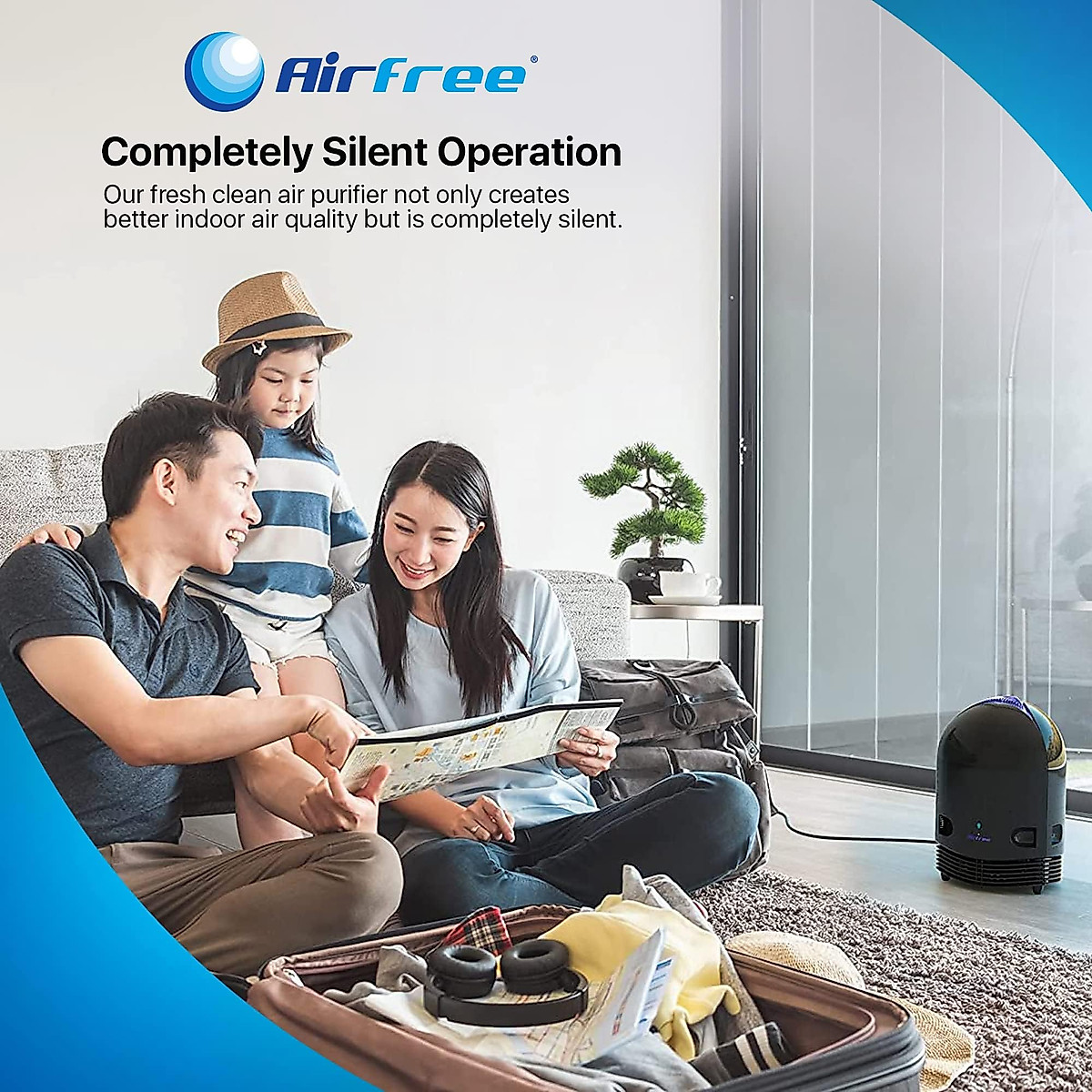AIRFREE P3000 Filterless Silent Air Purifier - With Adjustable Blue Nightlight, Requires No Filter, Fan, or Humidifier - Covers Up To 650 sq ft - Black