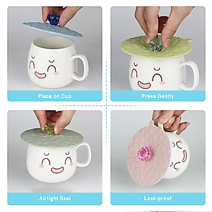 Cup Covers for Drinks, Silicone Cup Covers, Drink Cover, Silicone Lids for Cup, Mug, Wine Glass, Anti-dust Airtight Seal Heat Resistant Cup Lids (5 Pack-1Gray-Turquoise-Blue-Teal-Power)