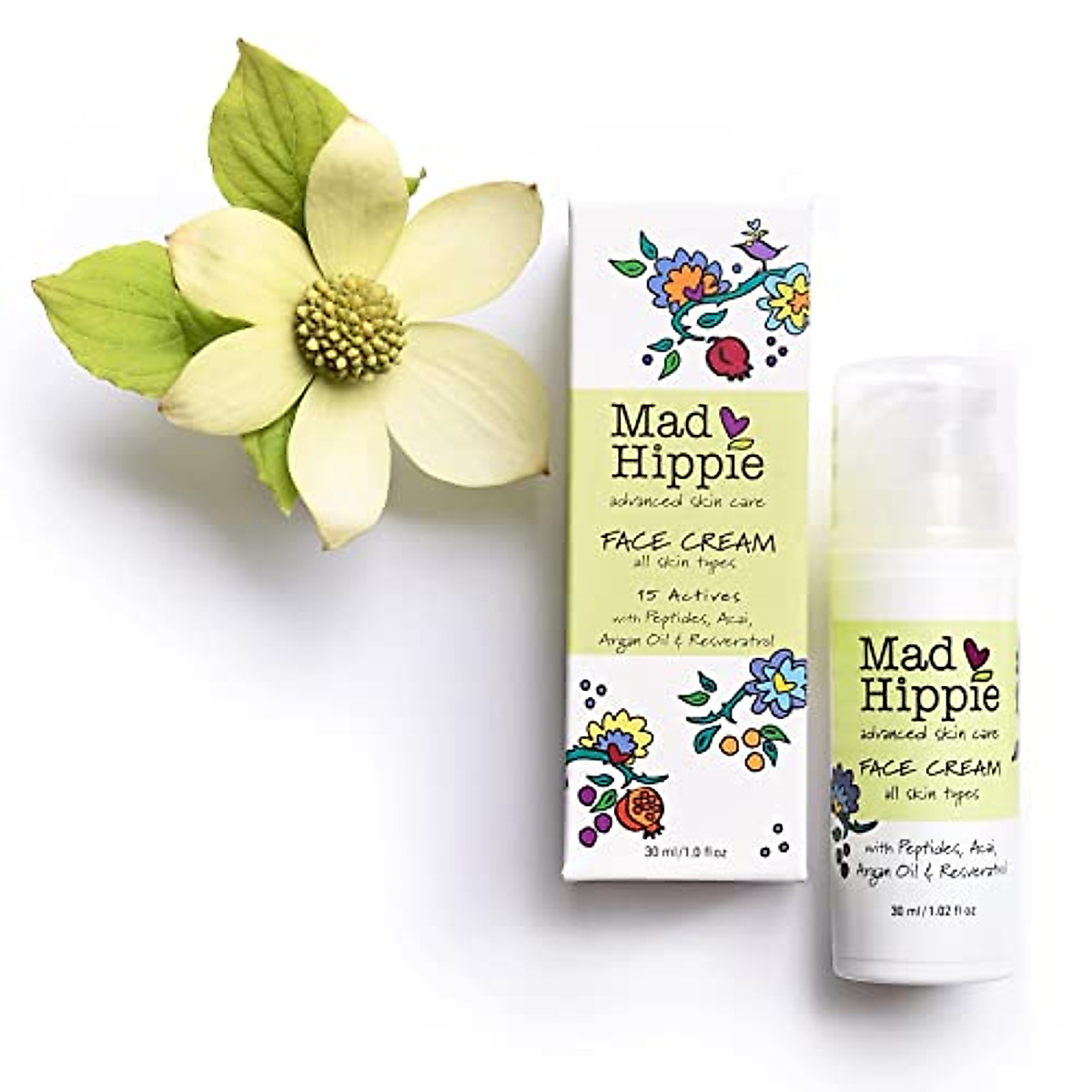 Mad Hippie Facial Skin Care Products, Face Cream, Face Moisturizer Packed with Natural Vegan Active Ingredients, Peptides & Antioxidants to Reduce the Appearance of Wrinkles, 1.0 Fl Oz