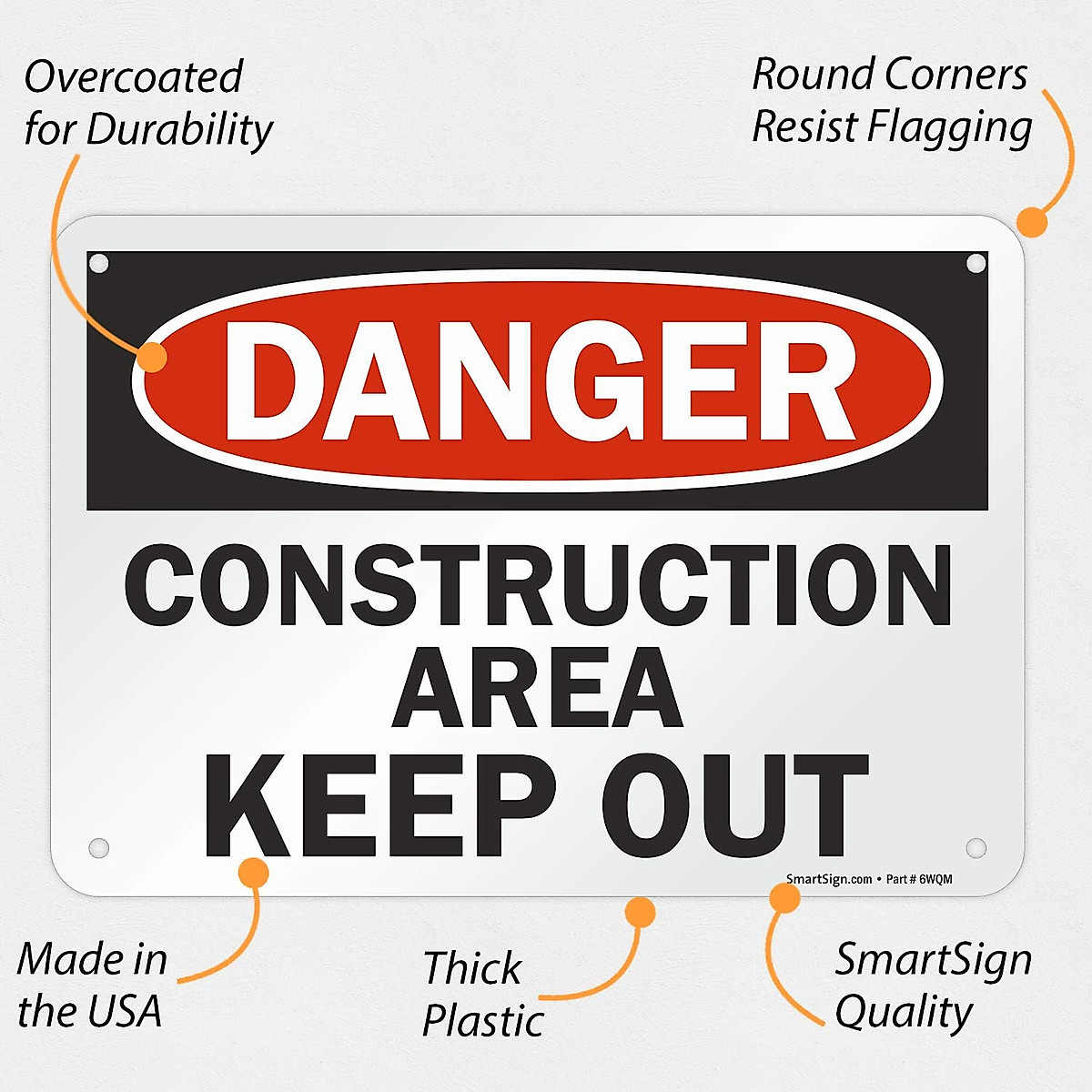 SmartSign "Danger - Construction Area, Keep Out" Sign | 7" x 10" Plastic