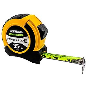 Komelon 52435; 35' x 1.06" Powerblade II Tape Measure, ABS Case, Black/Yellow, Small