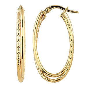 Kooljewelry 14k Yellow Gold Overlapping Double Oval Hoop Earrings