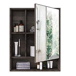 ChooChoo Bathroom Wall Mirror Cabinet, Medicine Cabinet with Single Door and Adjustable Shelf, Over The Toilet Space Saver Storage Cabinet, Grey
