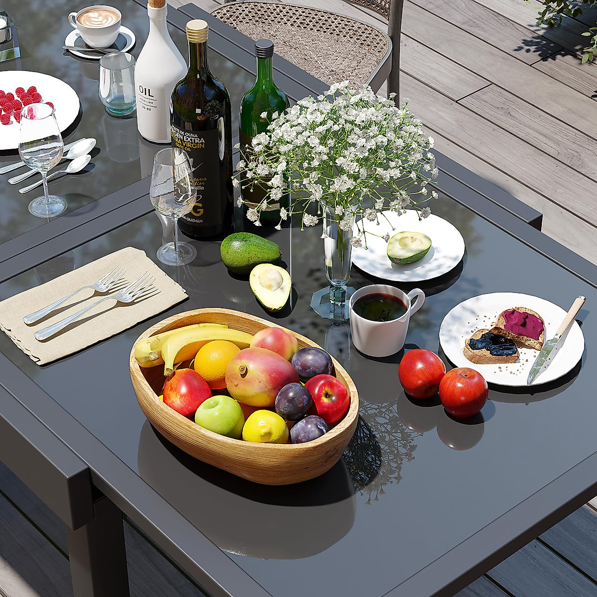 PATIOHIT Modern Aluminum Outdoor Dining Table - Expandable Patio Glass Dining Table for 6-8, Extendable Aluminum Patio Extender Table 35" to 70" for Backyard, Porch, Deck, Garden - Dark Grey