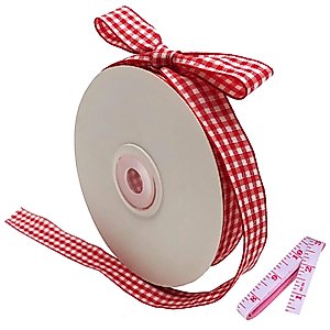 Red and White Gingham Ribbon, 5/8" x 25Yd Roll Picnic Craft Ribbon Red Buffalo Ribbon for Crafts Hair Accessories Craft and Christmas Gift Wrapping,5/8 Inch Polyester Woven Edge +60" Tape Measurement