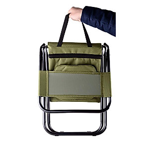 UNISTRENGH Outdoor Folding Fishing Chair Portable Camping Stool Foldable Chair with Double Layer Oxford Fabric Cooler Bag for Fishing Beach (Military Green)
