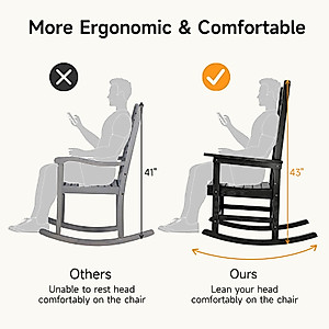 ONBRILL Outdoor Rocking Chair Set of 2, All Weather Resistant HDPS Poly Rocker Chairs, Front Porch Rocker with 350 lbs Weight Capacity, Outdoor & Indoor Furniture for Patio, Porch, Garden - Black