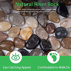 6 PCS River Rock Stepping Stones Outdoor, 9.5 Inch Hexagon Pavers Pebbles Polished Gravel for Garden Walkway