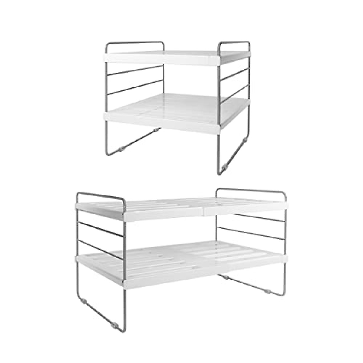 Grand Fusion Expandable Storage Shelf, Adjustable and Stackable Storage Organizer Rack, Expand from 9.8 to 15.6 inches Long and 3.7 to 8.3 inches Tall, 40lb Capacity, Pack of 1