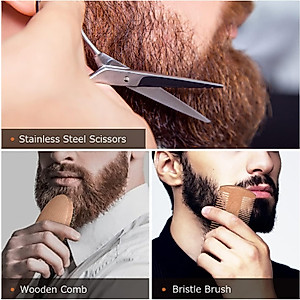 Beard Growth Kit-6 in 1 Beard Grooming Kit with Beard Oil, Beard Balm, Beard Wash, Brush, Comb and Shaving Scissors, Beard Care Kit Gifts for Men Father Dad Husband Boyfriend Brother Son Him