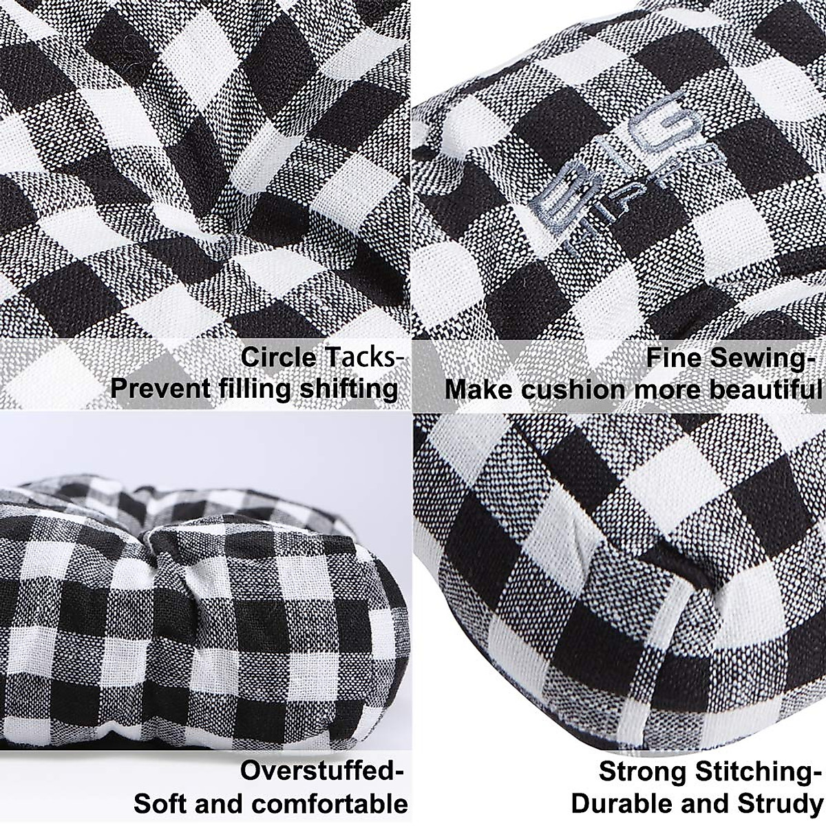 Big Hippo Chair Cushion Buffalo Check Chair Pad for Indoor/Dining/Kitchen Chairs Seat Cushion with Ties Tufted Chair Cushion Pad 17"x17" (1 Pack, Black and White Plaid)