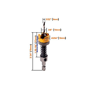 Adjustable Depth Countersink Drill Bit_Self-Adjusting Depth Control Without Wrench, Preventing Scratches Or Marks by Stopper Mounted Bearing, Tungsten Carbide Tipped Counterbore_5/32"x25/64" (4x10mm)