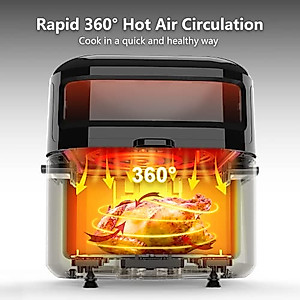 WETIE Air Fryer, 7 QT Airfryer Oilless Cooker, 1400W Hot Air Fryers with Visible Window, Non-stick Basket, Temperature & Time Knob, Suitable for Families of 4 to 8, Black