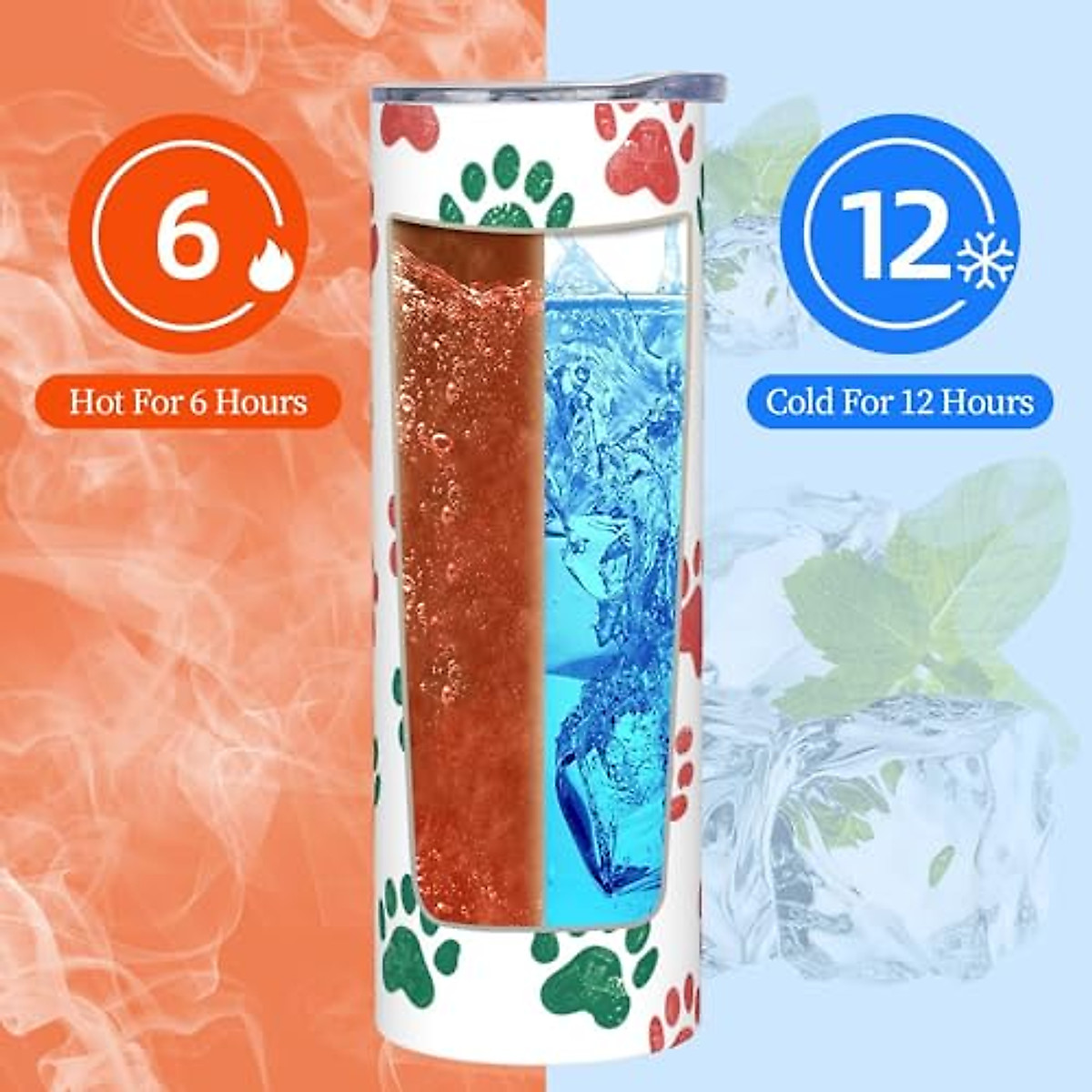 Tangopi Pink Teal Paw 20 oz Tumbler with Lid and Straw Insulated Travel Coffee Mug Reusable Spill Proof Coffee Cups Stainless Steel Water Bottle for Hot and Cold Drinks