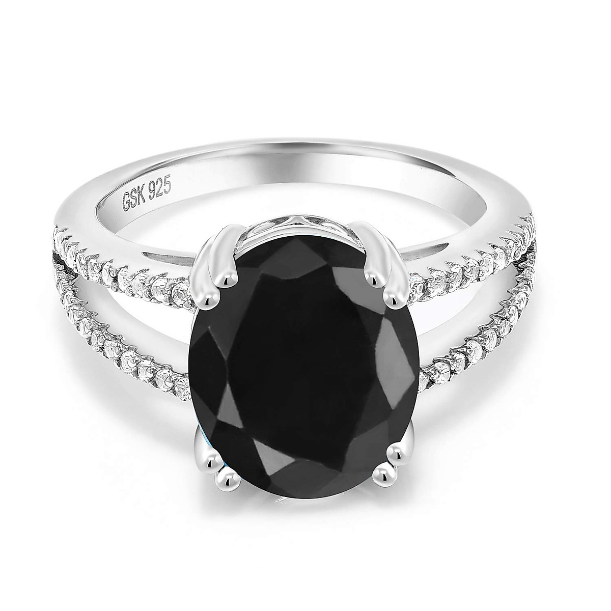 Gem Stone King 4.88 Cttw Black Sapphire Ring For Women In 925 Sterling Silver | Oval 12X10MM | Gemstone September Birthstone | Available In Size 5, 6, 7, 8, 9