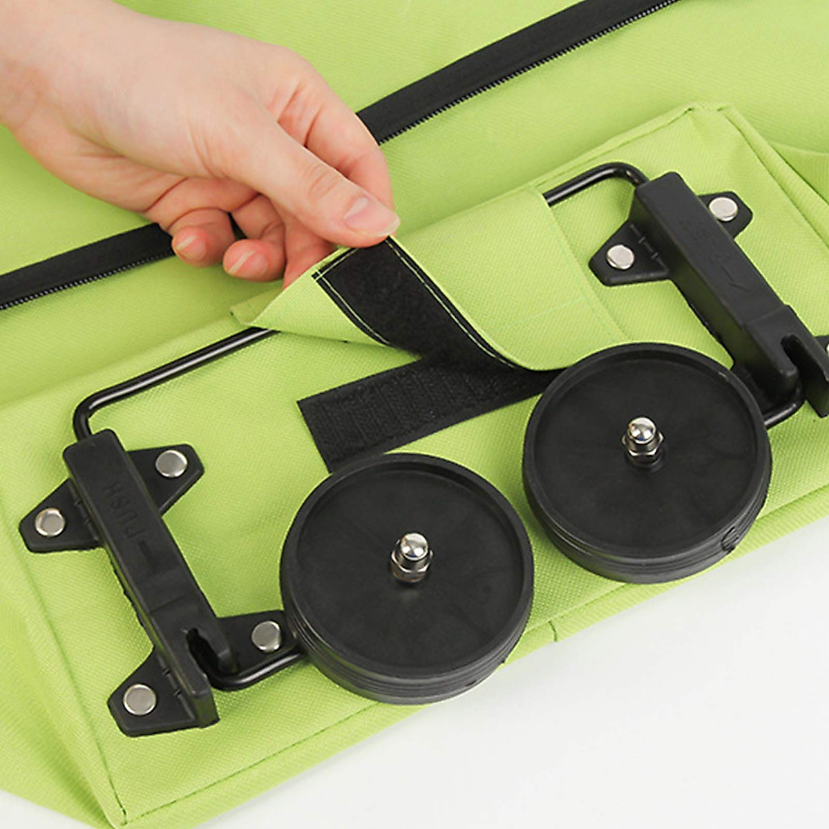 2 in 1 Foldable Shopping Carts for Groceries with Wheels, Waterproof Large Folding Expandable Shopping Bag, Collapsible Washable Cart Grocery Bags Tote Bag Green