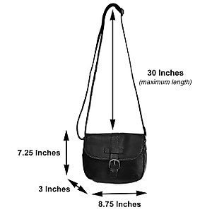 Zinda Genuine Leathers Saddlebag Flap Over Women's Handbag Crossbody Shoulder Sling Multiple Pockets (Black)