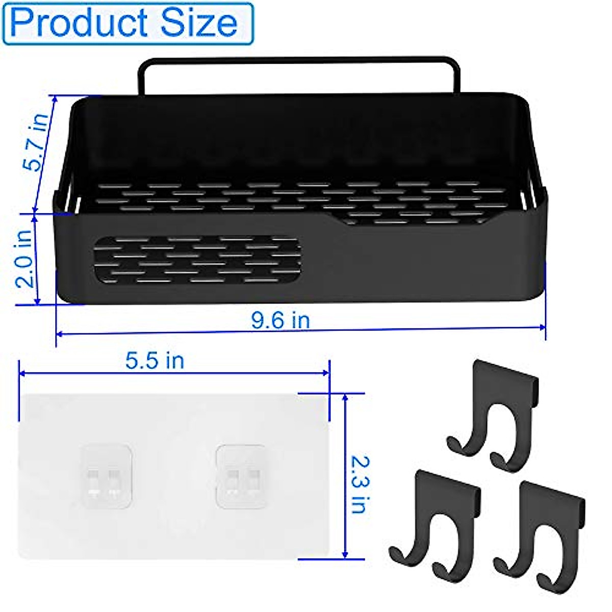 Shower Caddy Shelf Organizer Basket Rack with 2 Hooks, Rust Proof Stainless Steel Bathroom Shelves Shampoo Holder No Drilling Storage Organizer for Bathroom, Dorm and Kitchen. 2-Pack(Black)