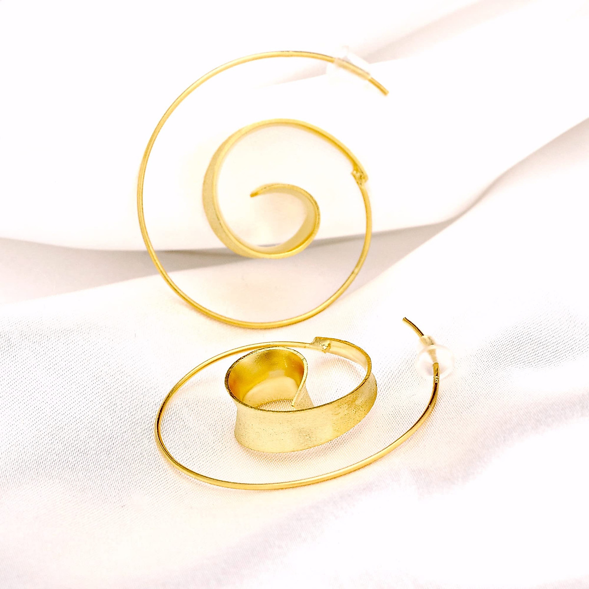 Earrings Spiral Hanging - Gold Plated - 925 Sterling Silver - Boho Spiral Stud Earrings - Gift Box
