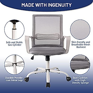 Office Chair, Home Office Desk Chairs, Swivel Desk Chair with Wheels Student Roller Chair for College Study Mesh Task Chair Ergonomic Mid Back for Adults Work, Grey