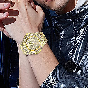 FANMIS Unisex Luxury Crystal Diamond Watches Silver Gold Fashion Quartz Analog Watch Stainless Steel Band Bracelet Big Face Women's Men's