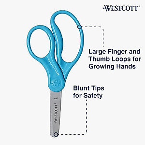 Westcott 13140 Right- and Left-Handed Scissors, Kids' Scissors, Ages 4-8, 5-Inch Blunt Tip, Assorted, 12 Pack