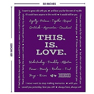 FILO ESTILO Love Blanket, Anniversary Wedding Gifts for Wife from Husband, Romantic Gifts for Her, I Love You Gifts, Presents for Engagement, Birthday, 60x50 Inches (Purple)