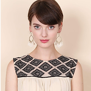 Boho Rhombus Metal Frame with Tassels Dangle Drop Earrings for Women