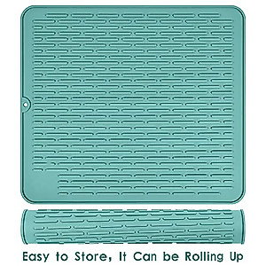 Smithcraft Silicone Dish Drying Mat Set 2, XL Sink Mats Dish Drainer Drying Mat 17.72x15.75", Large Dish Drying Rack Mat, Heat Resistant &Non-Slip Kitchen Drying Pad, Countertop Protector Dry Mat Teal