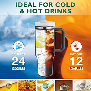 Ochapa 40 oz Tumbler with Handle Leopard Straw Lid Insulated Stainless Steel Vacuum Reusable Cup Holder Friendly Keep Drinks Cold Gifts for Women Lover Car Gym Travel, Cheetah Gray