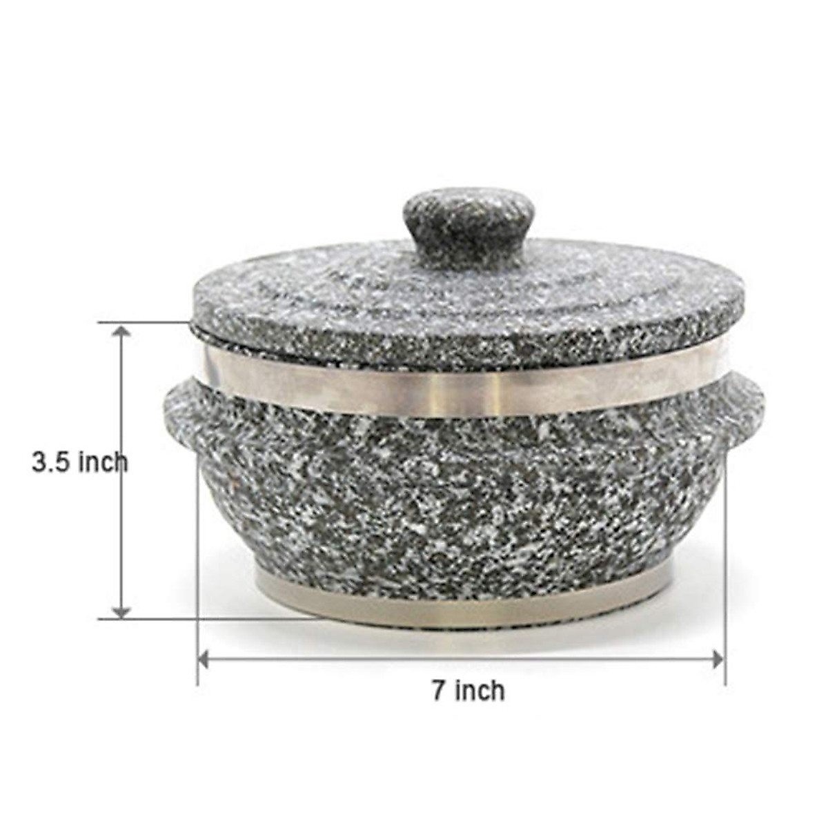 Jangsoo Gopdol Natural Giblet Pot Dolsot Pot with Stone Lid for Nutrition Rice Steamer (Large 7 X 3.5 inch)